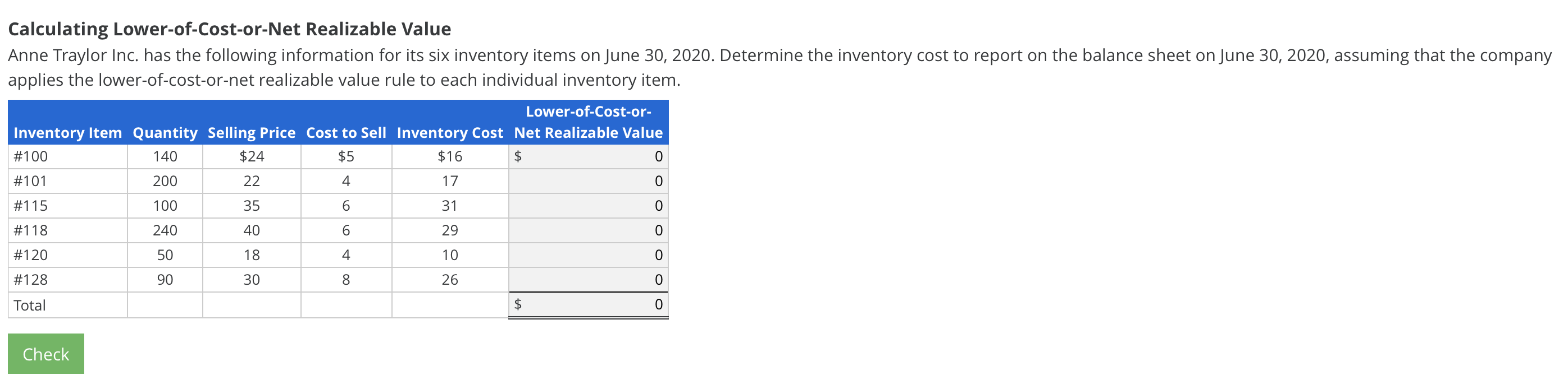 Solved Calculating Lower-of-Cost-or-Net Realizable Value | Chegg.com