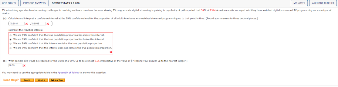 Solved 0/10 POINTS PREVIOUS ANSWERS DEVORESTAT9 7..020. IY | Chegg.com