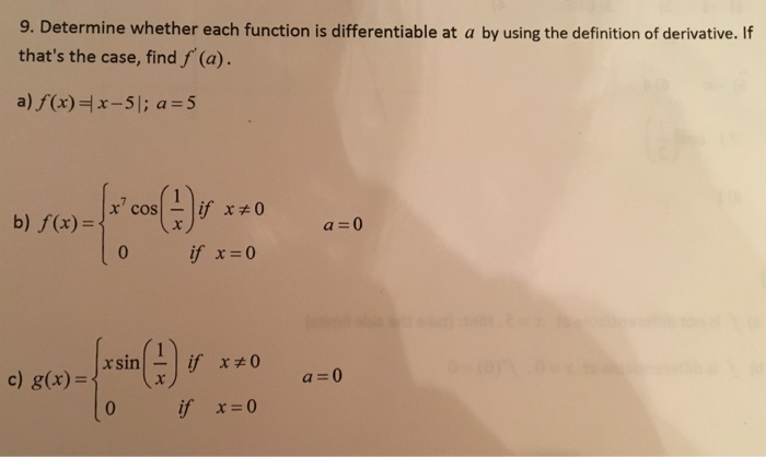 Solved 9. Determine whether each function is differentiable | Chegg.com