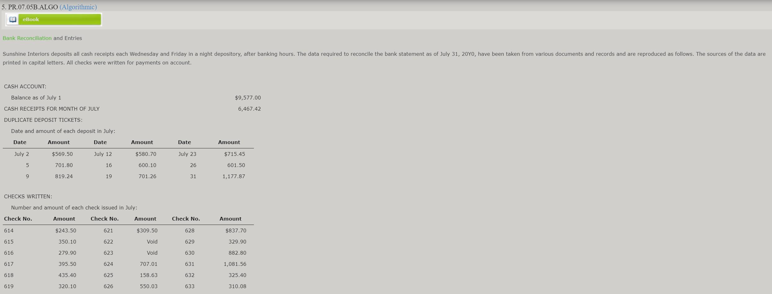 Solved 5. PR.07.05B.ALGO (Algorithmic) eBook Bank | Chegg.com