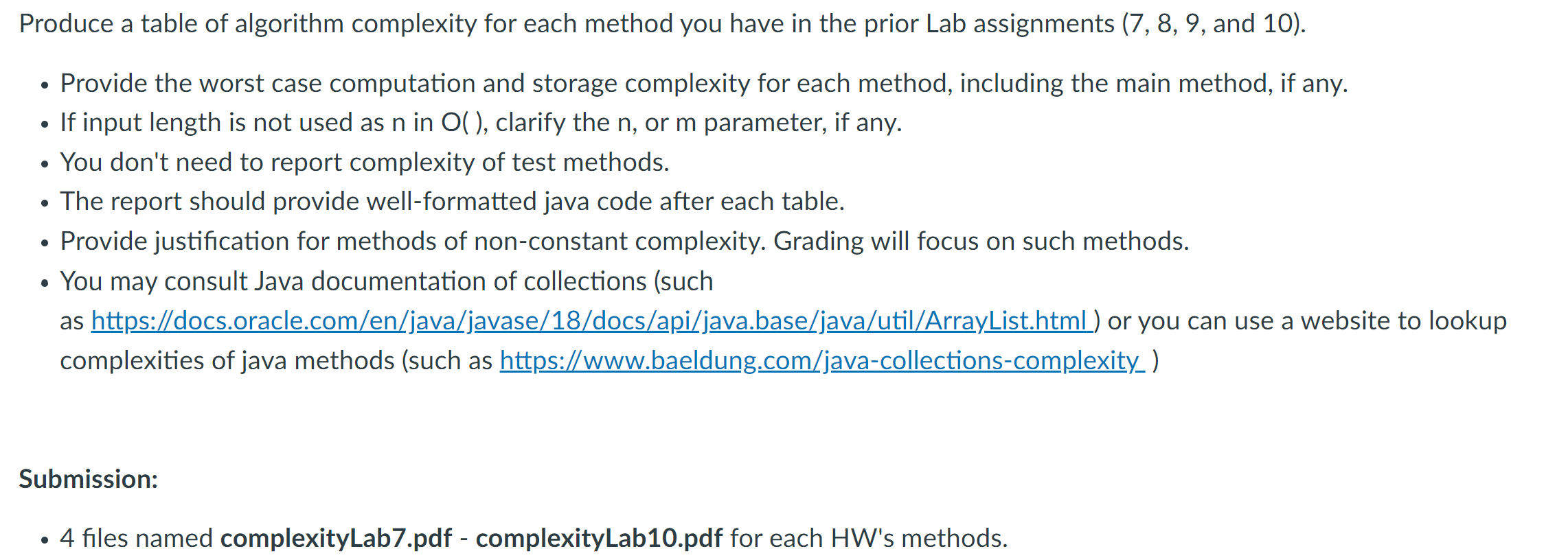 Solved Produce a table of algorithm complexity for each | Chegg.com