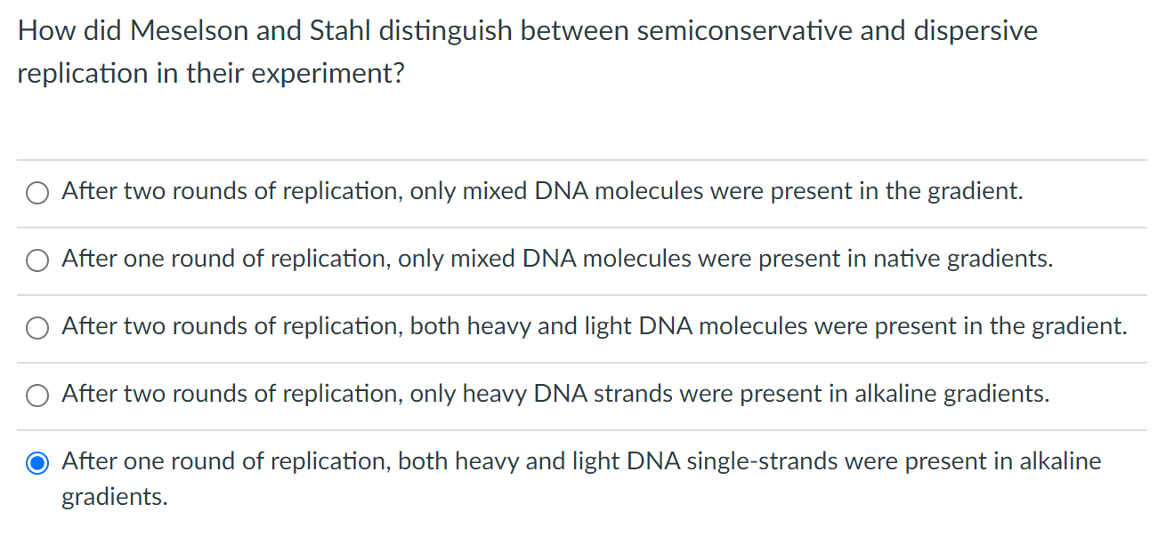 Solved How did Meselson and Stahl distinguish between | Chegg.com