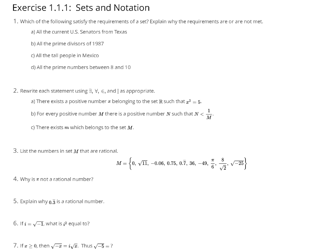 Solved Exercise 1.1.1: Sets and Notation 1. Which of the | Chegg.com