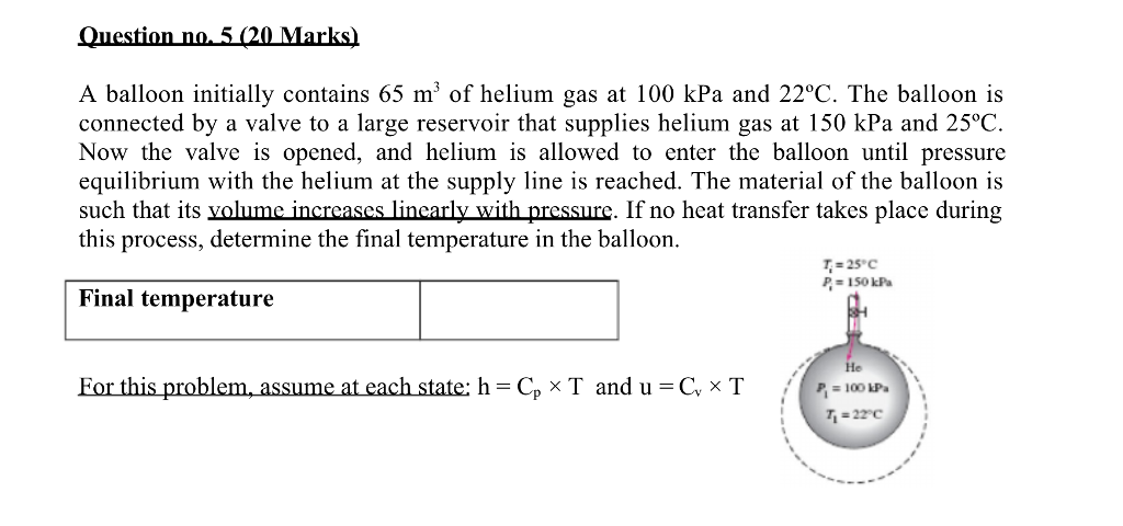 Solved Question nn 5(20 Marks) A balloon initially contains | Chegg.com