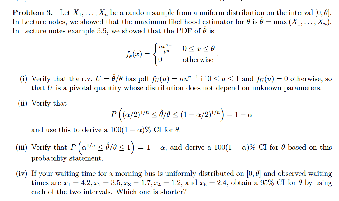 Problem 3. Let X1,…,Xn be a random sample from a | Chegg.com