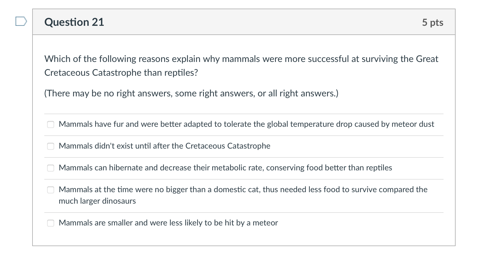 Solved Which of the following reasons explain why mammals | Chegg.com