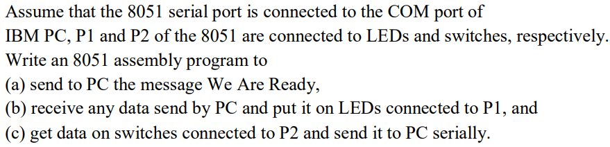 [Solved]: Assume that the 8051 serial port is connected to