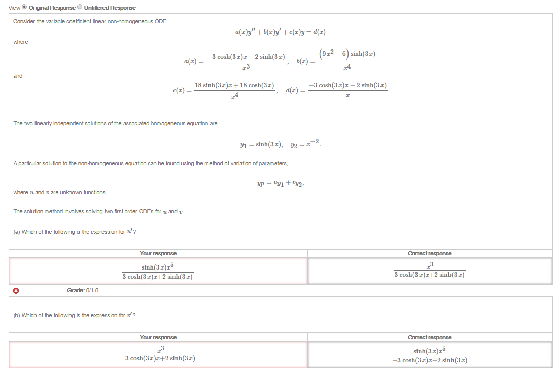Solved View Original Response Unfiltered Response Consider | Chegg.com