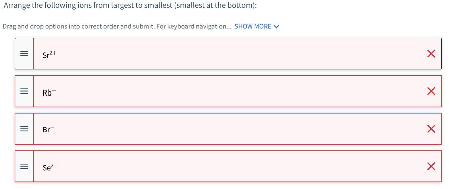 Solved Arrange the following ions from largest to smallest | Chegg.com