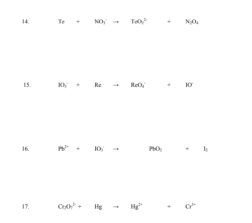 Solved 11. PbO2+I2→Pb2++IO3− 12. As →H2AsO4−+AsH3 Balance | Chegg.com