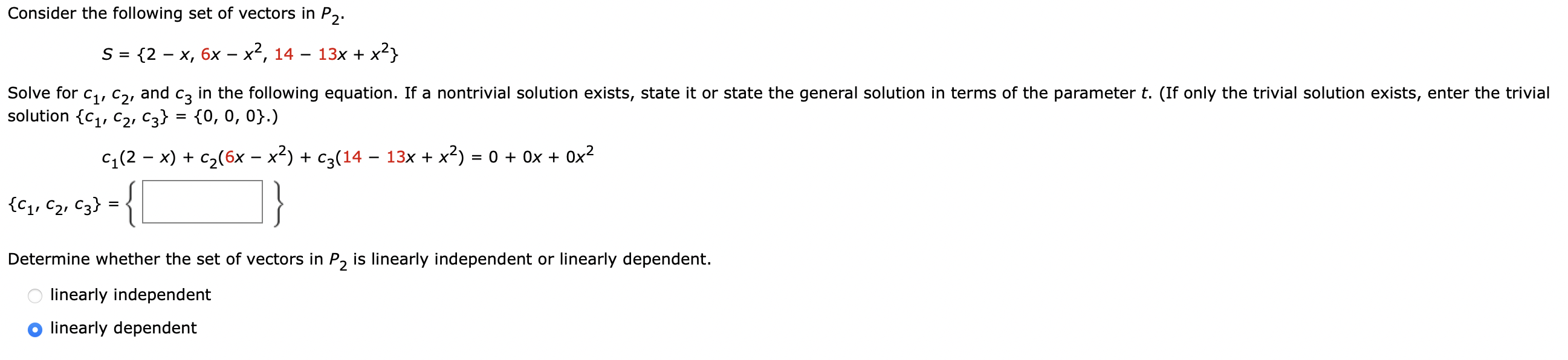 Solved Consider the following set of vectors in P2. | Chegg.com