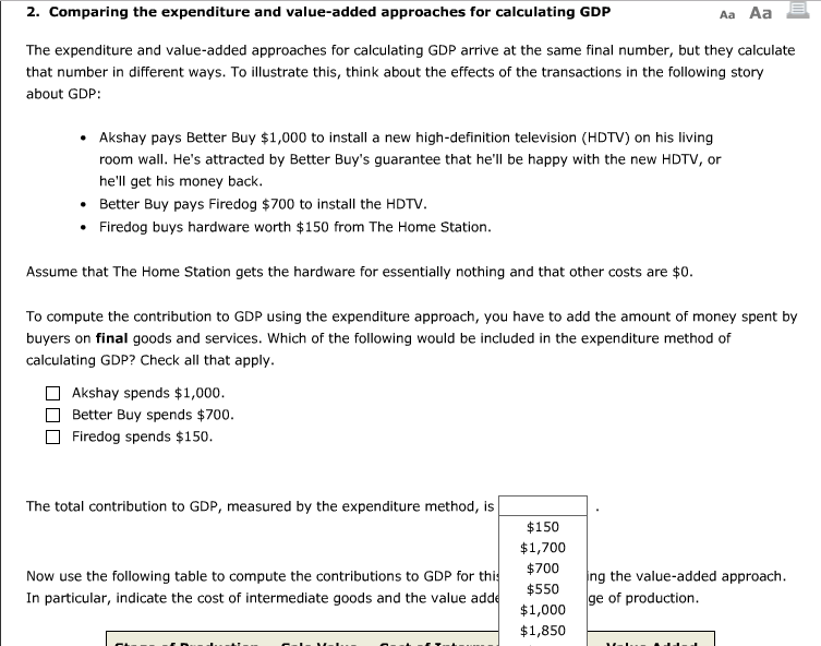 Solved Aa Aa 2. Comparing the expenditure and value-added | Chegg.com