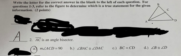 Solved Write the letter for the correct answer in the blank | Chegg.com