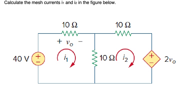 Solved Calculate the mesh currents i1 and i2 in the figure | Chegg.com Solved Calculate the mesh currents i1 and i2 in the figure | Chegg.com
