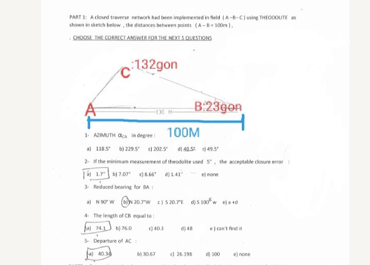 Solved PART 1: A closed traverse network had been | Chegg.com