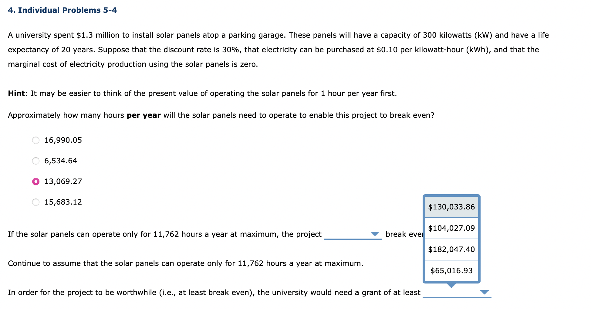 Solved A university spent $1.3 million to install solar | Chegg.com