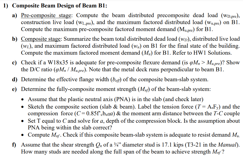 Solved a) Pre-composite stage: Compute the beam distributed | Chegg.com