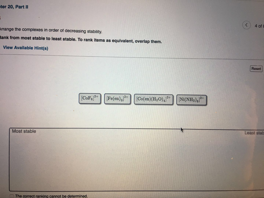Solved ter 20, Part II Arrange the complexes in order of | Chegg.com