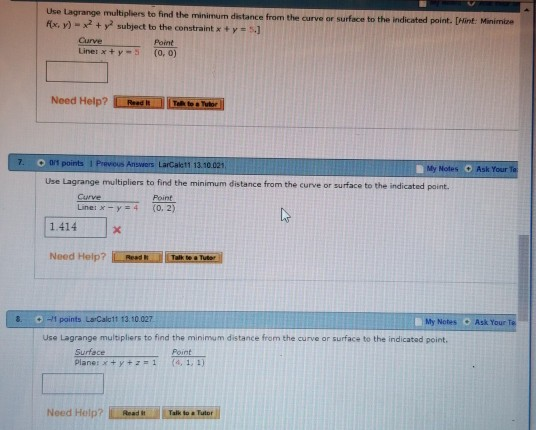 Solved Use Lagrange multiplers to find the minimum distance | Chegg.com
