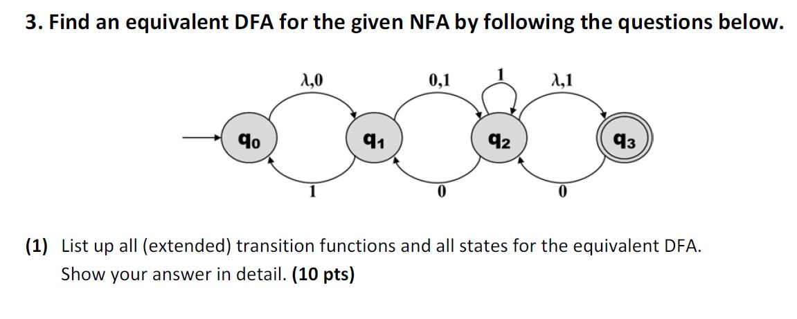 Solved 3. Find an equivalent DFA for the given NFA by | Chegg.com