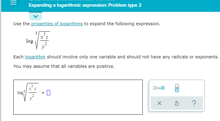 Solved III Expanding a logarithmic expression: Problem type | Chegg.com