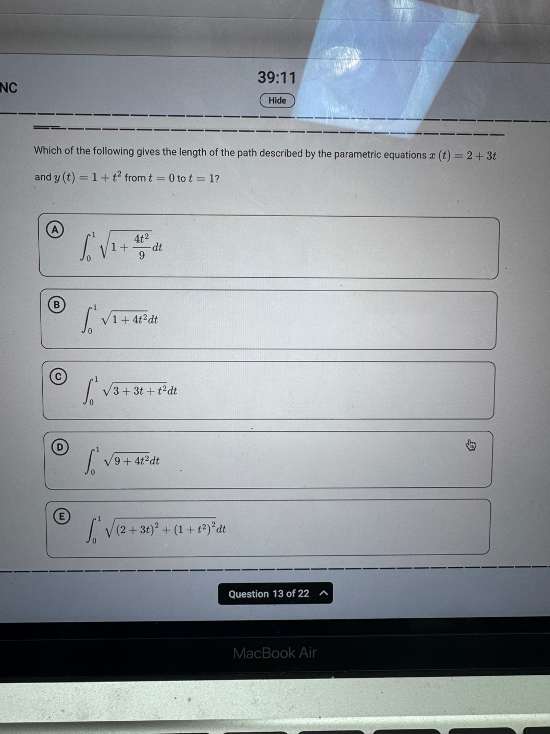 Solved Which of ﻿the following gives the length of ﻿the path | Chegg.com