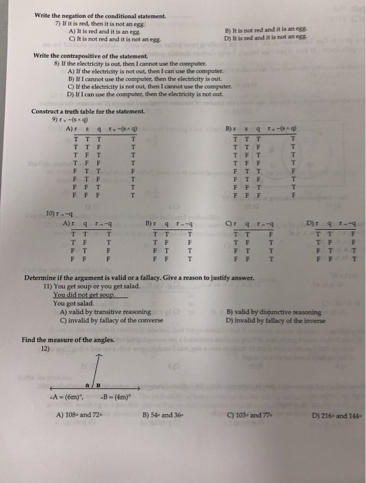 Solved Write the negation of the conditional statement. 7)lf | Chegg.com