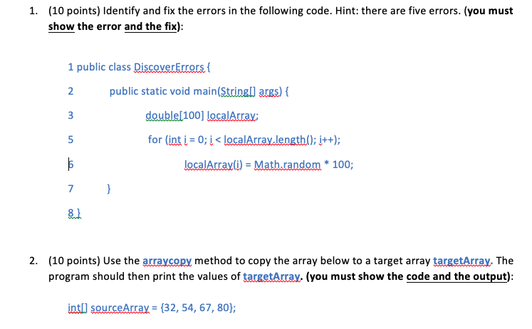 Solved 1. (10 points) Identify and fix the errors in the | Chegg.com
