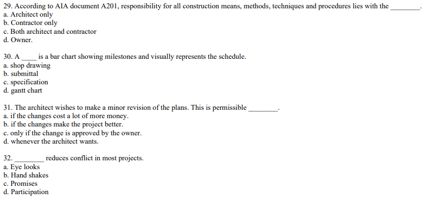 Solved 29. According to AIA document A201, responsibility | Chegg.com