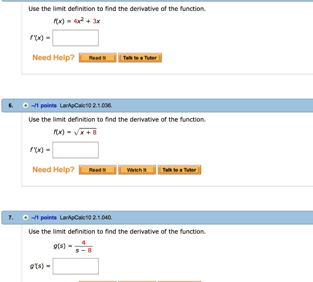 Solved Use the limit definition to find the derivative of | Chegg.com