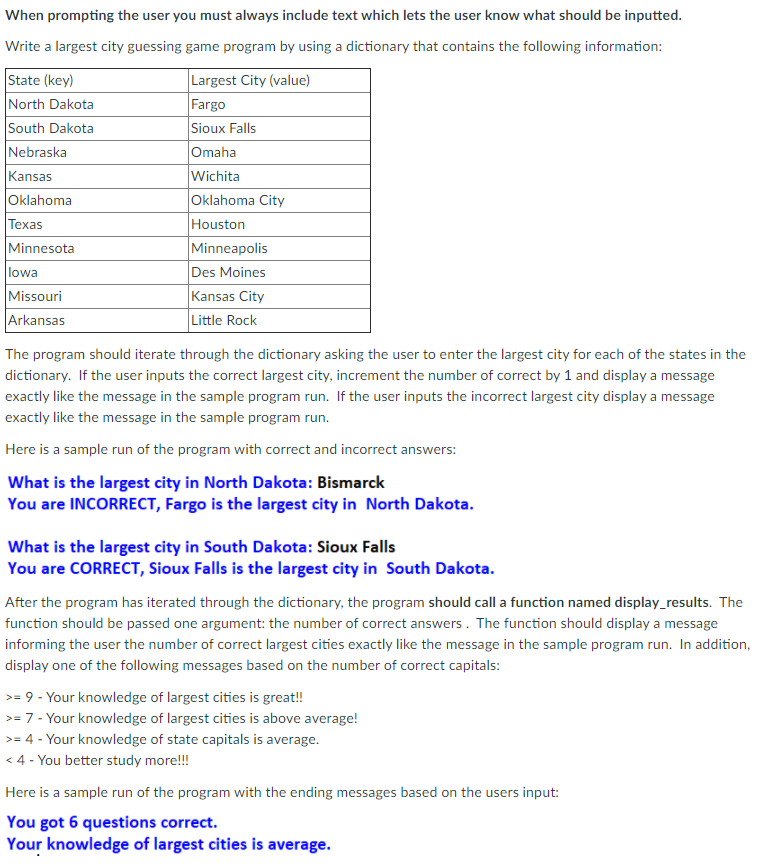 Solved When prompting the user you must always include text | Chegg.com