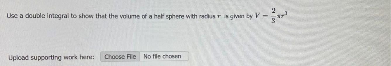 Solved Use a double integral to show that the volume of a | Chegg.com