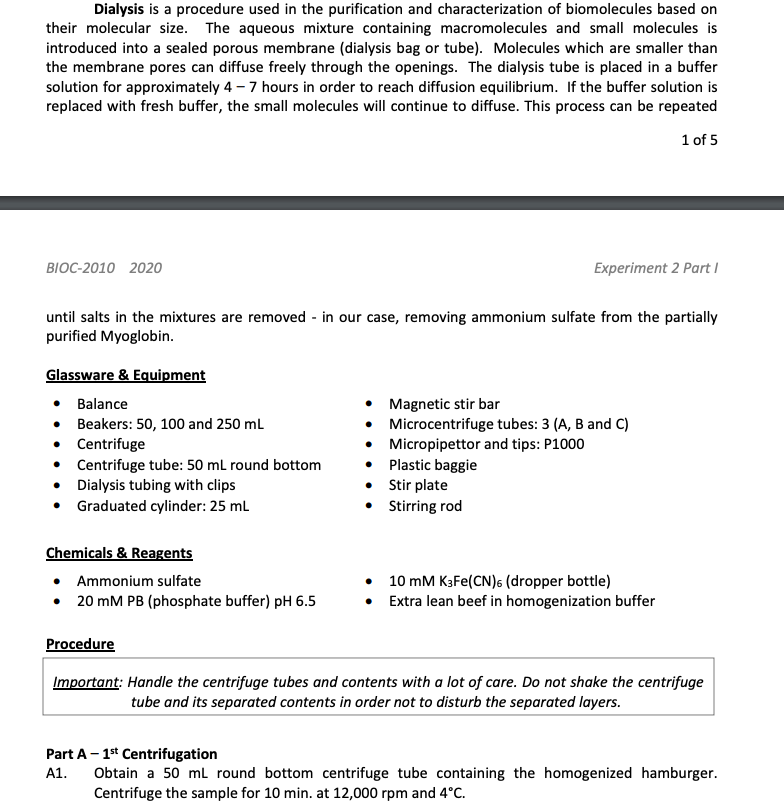 Solved EXPERIMENT 2: Protein Purification PART I - Isolation | Chegg.com