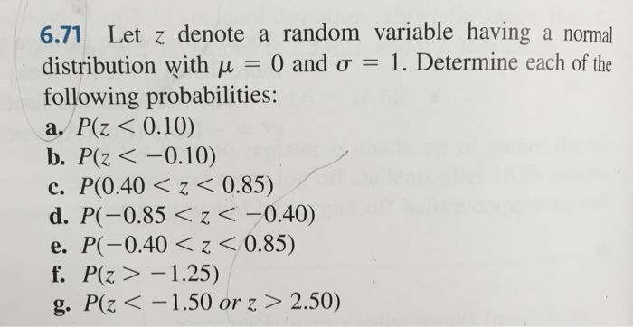 Solved 6.71 Let z denote a random variable having a normal | Chegg.com