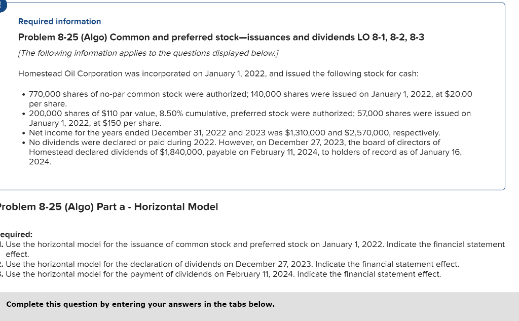 Solved Required information Problem 8-25 (Algo) Common and | Chegg.com