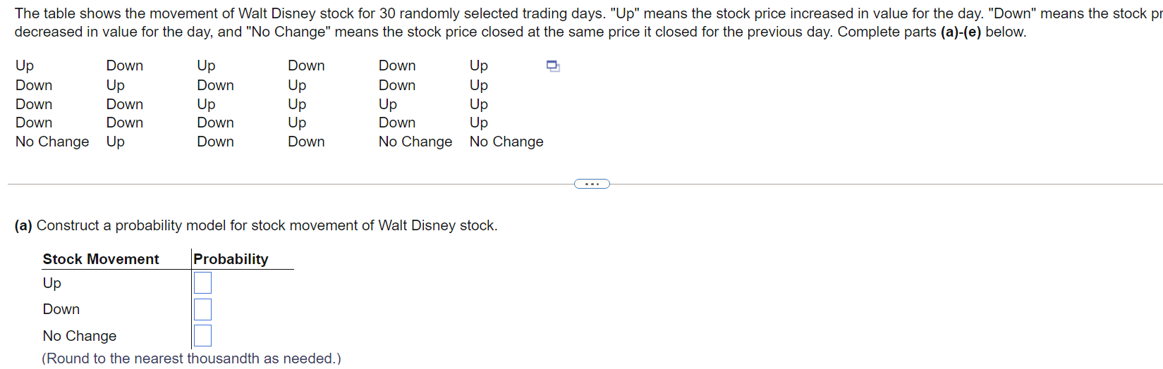 Solved (a) Construct a probability model for stock movement | Chegg.com