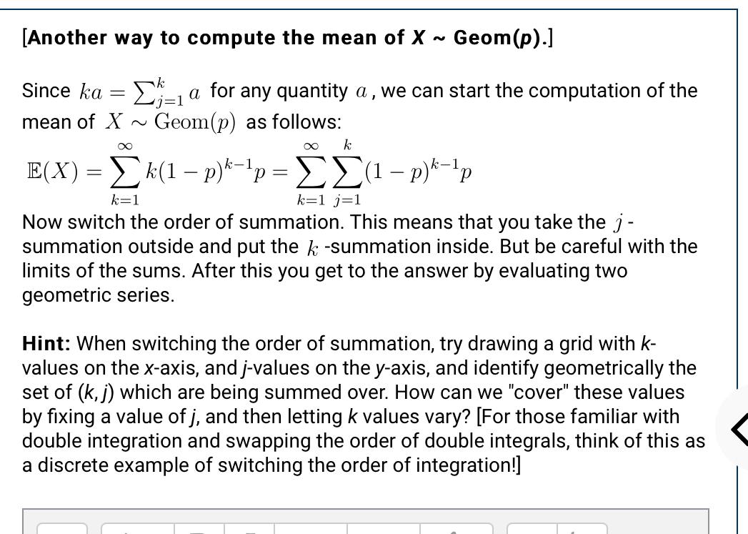 Solved [Another way to compute the mean of X ~ Geom(p).] j=1 | Chegg.com