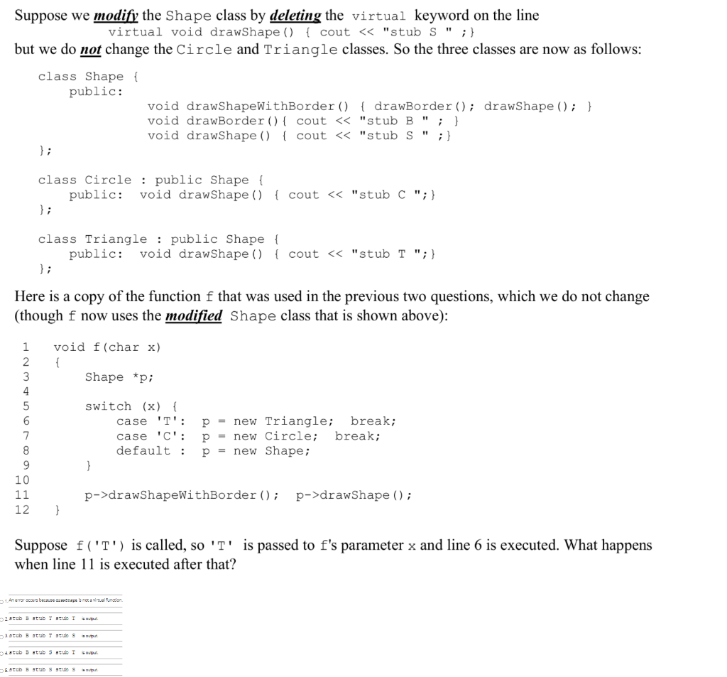 Solved Suppose we modify the Shape class by deleting the | Chegg.com