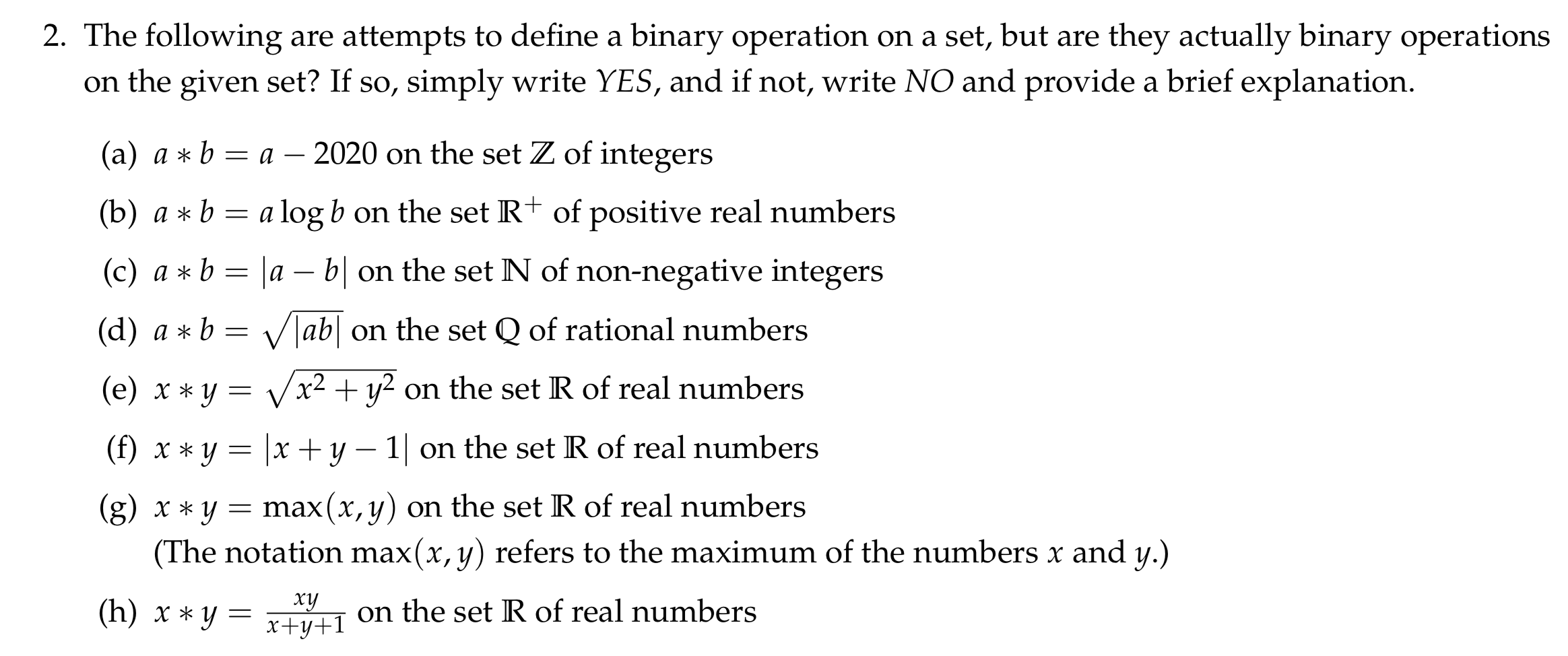 Solved 2. The following are attempts to define a binary | Chegg.com