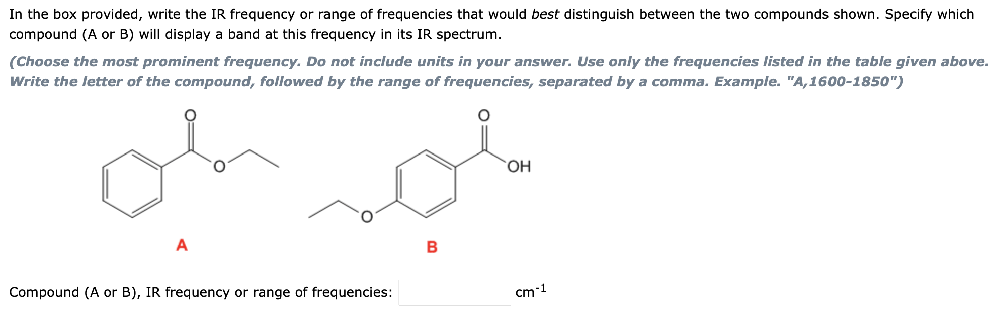 Solved In the box provided, write the IR frequency or range | Chegg.com