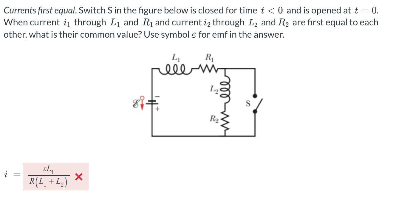 Solved Currents first equal. Switch S ﻿in the figure below | Chegg.com