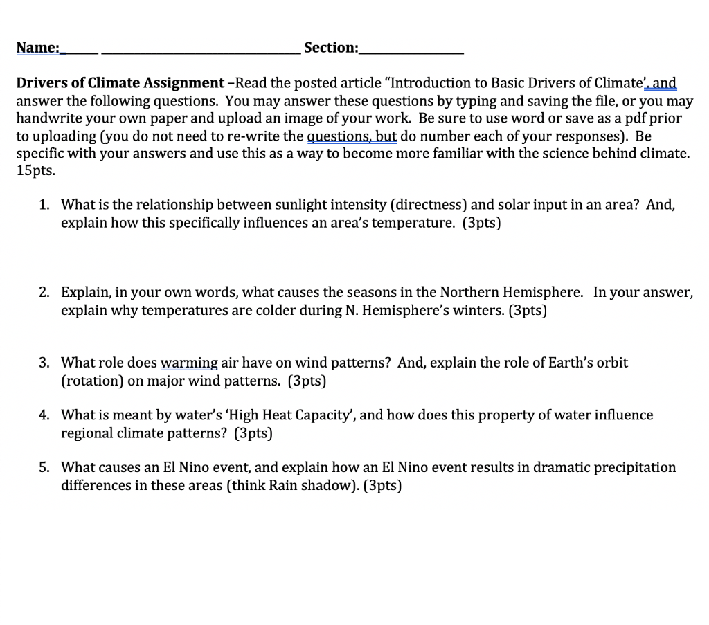 Solved Drivers of Climate Assignment –Read the posted | Chegg.com