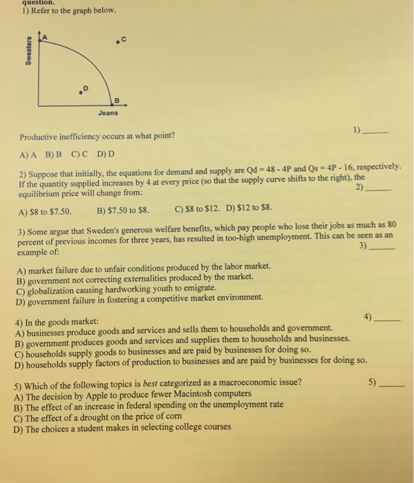 Solved Refer to the graph below. Productive inefficiency | Chegg.com