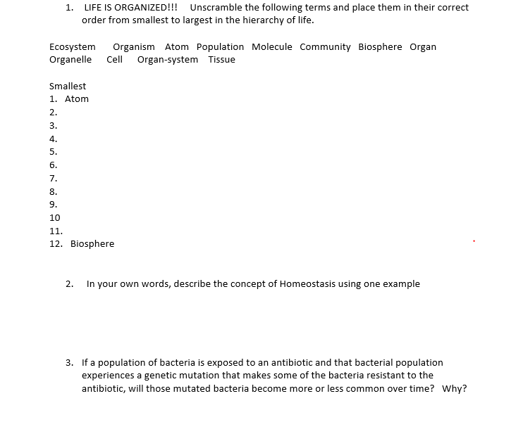 Solved 1. LIFE IS ORGANIZED!!! Unscramble the following | Chegg.com