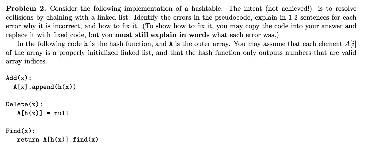 Solved Problem 2. Consider the following implementation of a | Chegg.com
