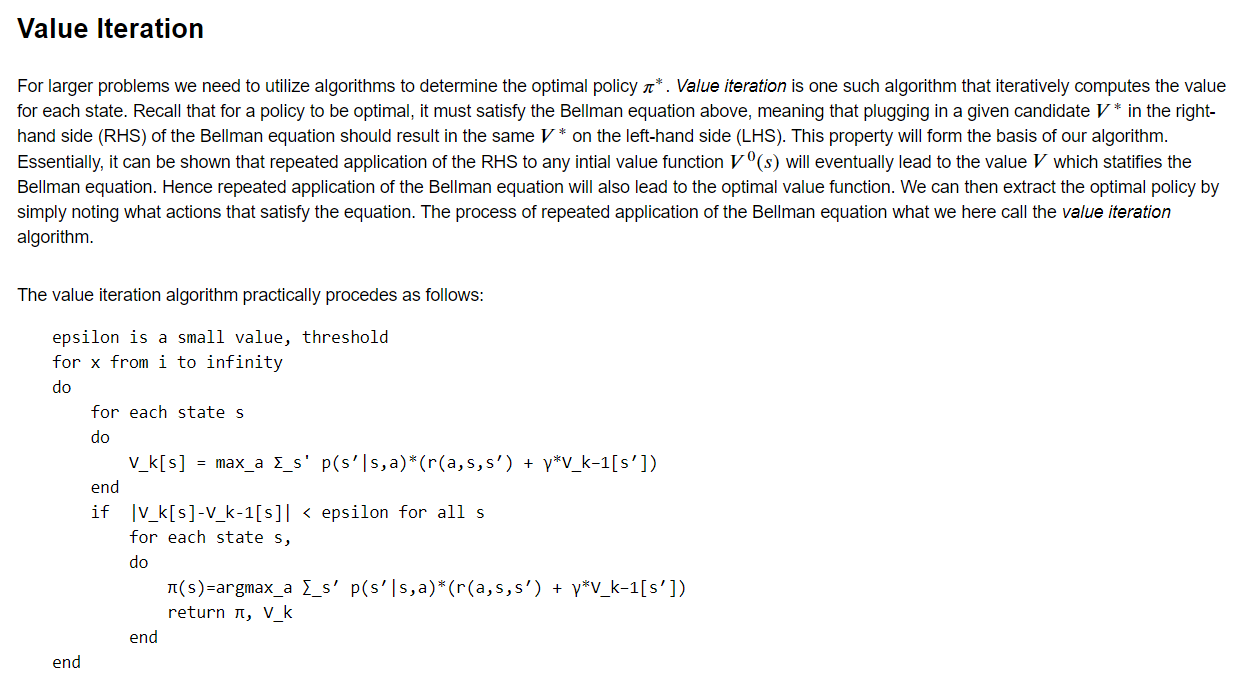 Value Iteration For larger problems we need to | Chegg.com