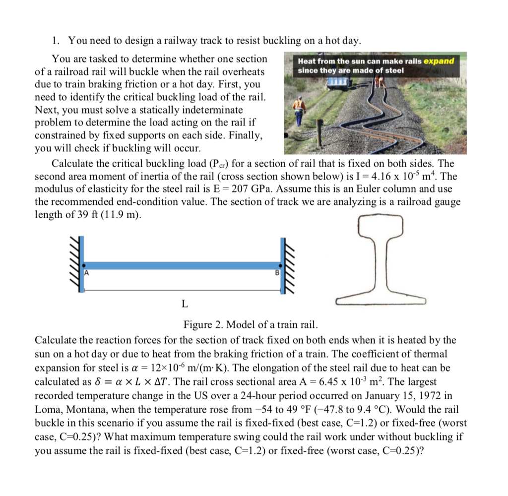 Solved 1. You need to design a railway track to resist | Chegg.com