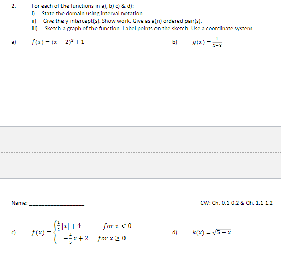Solved Name:CW: Ch. 0.1-0.2 ﻿& | Chegg.com