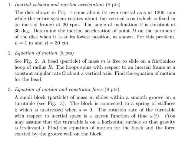 1. Inertial velocity and inertial acceleration (8 | Chegg.com