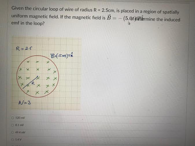 Solved Given the circular loop of wire of radius R = 2.5cm, | Chegg.com